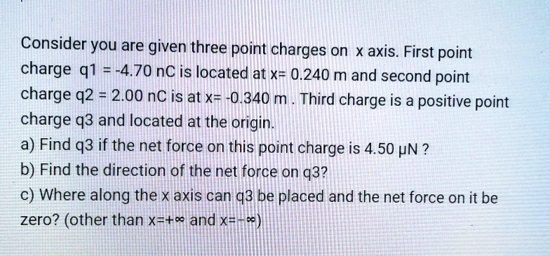 SOLVED: Consider you are given three point charges on x axis. First point charge q1 -4.70 nC is ...