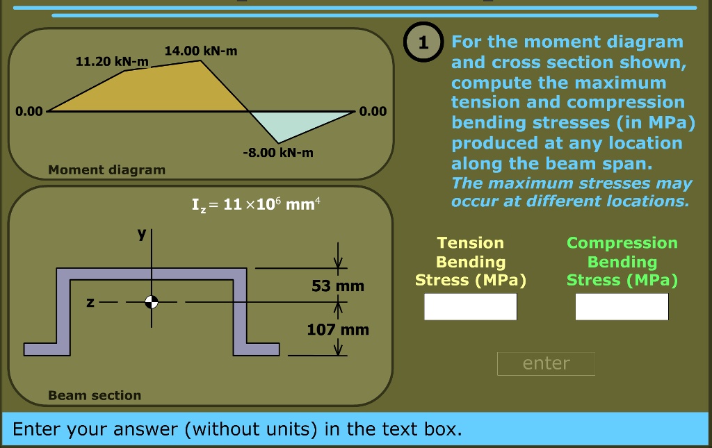 SOLVED: For the moment diagram and cross section shown, compute the ...