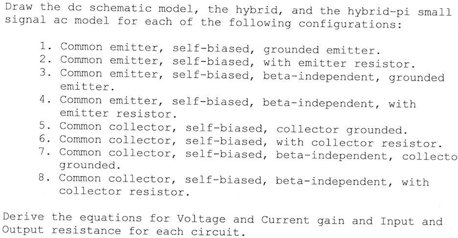 Draw the dc schematic model, the hybrid, and the hybrid-pi small signal ...