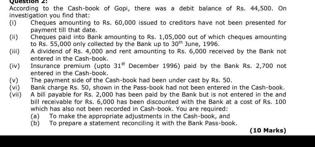 According to the Cash-book of Gopi, there was a debit balance of Rs ...