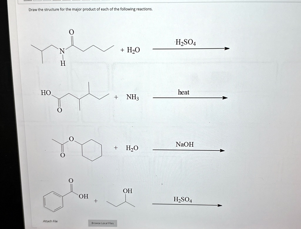 draw the structure for the major product of each of the following reactions h2so4 n h2o h ho ...