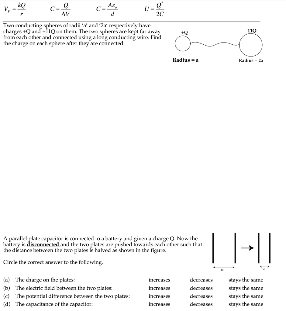 u q2 2c ja kq c 2 av 3v oml conducting spheres of radii a and 2a ...