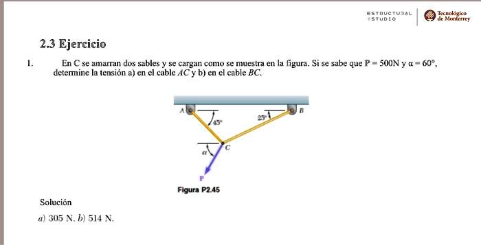 2.3 Ejercicio 1. En C se amarran dos sables y se cargan como se muestra en la figura. Si se sabe ...