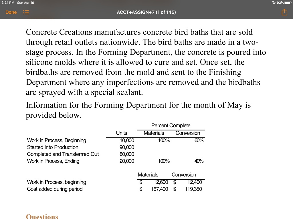3:31 PM Sun Apr 19 Done ACCT+ASSIGN+7 (1 of 145) Concrete Creations ...