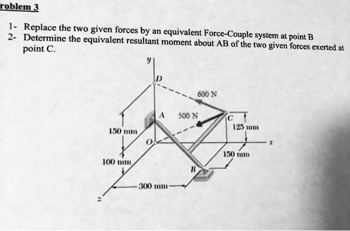 SOLVED: roblem3 1-Replace the two given forces by an equivalent Force ...