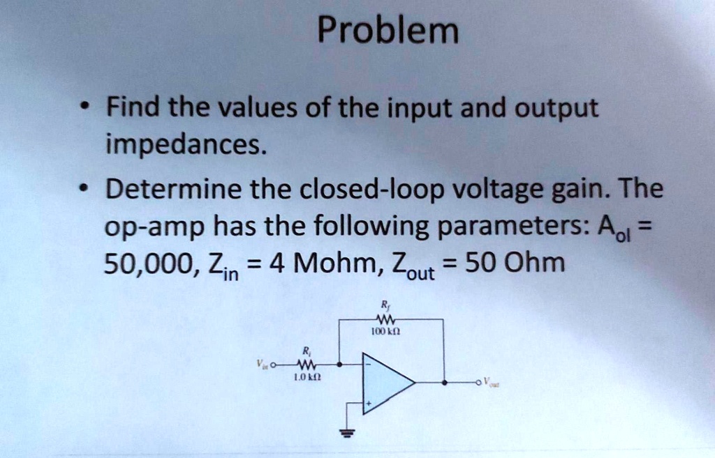 Solved Find The Values Of The Input And Output Impedances Determine The Closed Loop Voltage 9168
