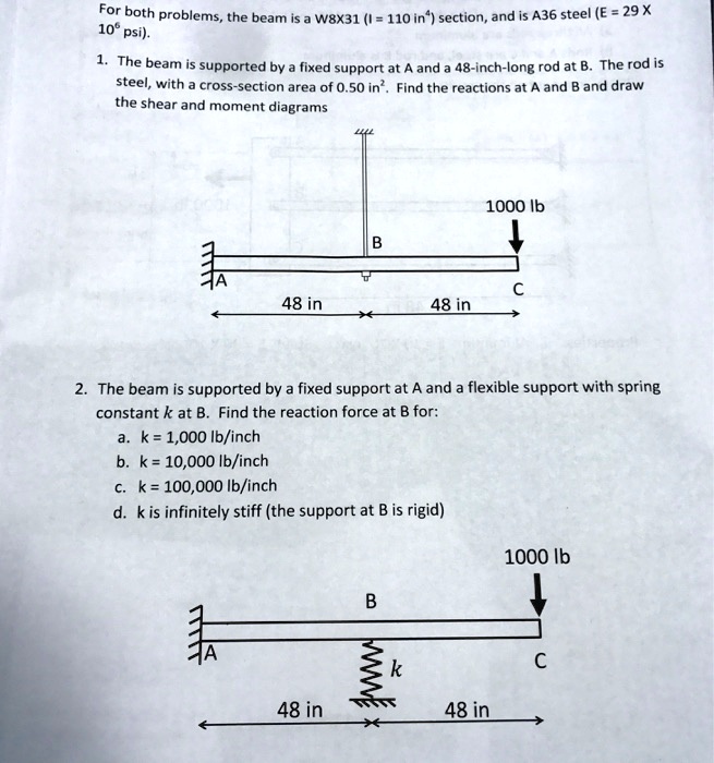 For both problems, the beam is a W8X31 (I = 110 in^3) section, and is ...