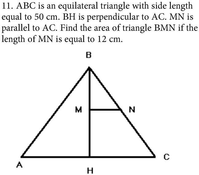 11. ABC is an equilateral triangle with side length equal to 50 cm. BH ...