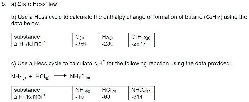 SOLVED: a) State Hess' law. b) Use a Hess cycle to calculate the ...