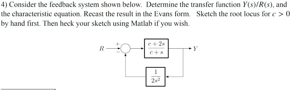 SOLVED: Consider the feedback system shown below. Determine the transfer function Y(s)/R(s), and ...