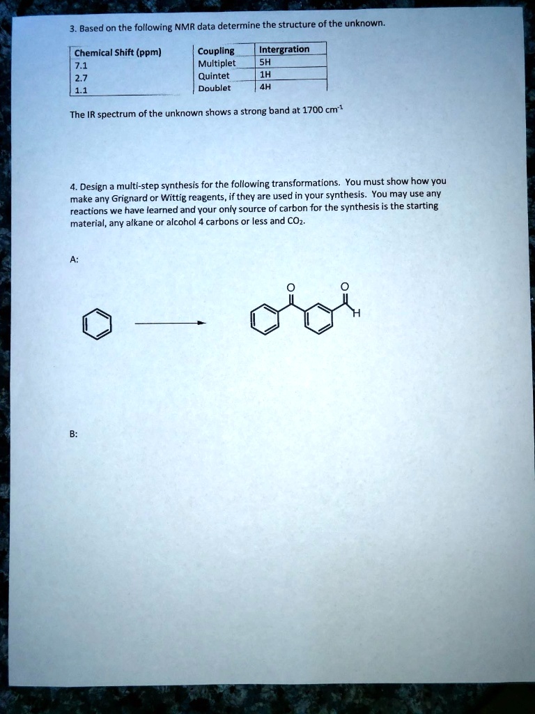 SOLVED: 3 . Based on the following NMR data determine the structure of ...