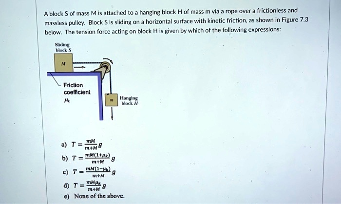 a block s of mass mis attached to hanging block h of mass m via rope ovcr frictionless and ...