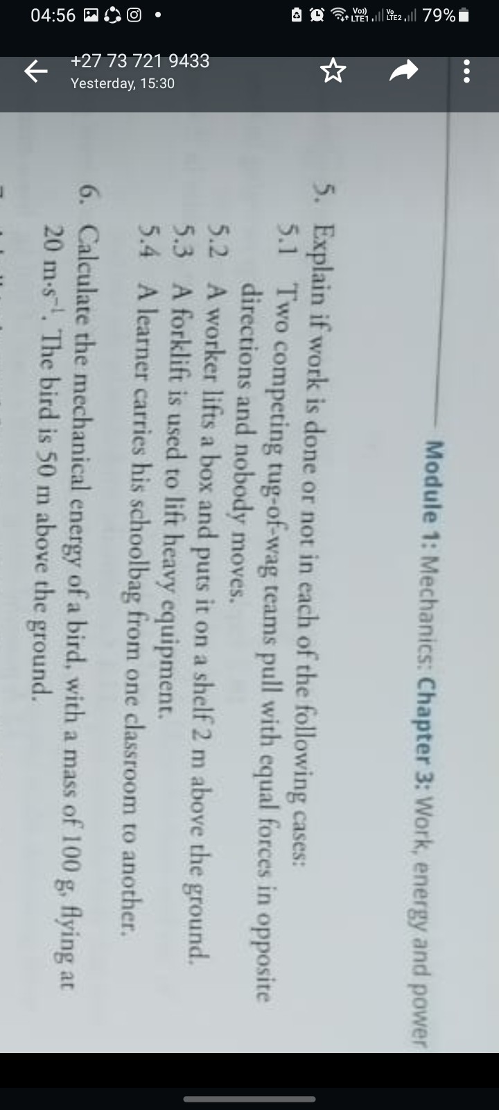 SOLVED: Module 1: Mechanics: Chapter 3: Work, energy and power 5. Explain if work is done or not ...
