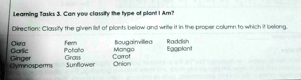 SOLVED:'pakisagutan po please Learning Tasks 3. Can you classify the ...