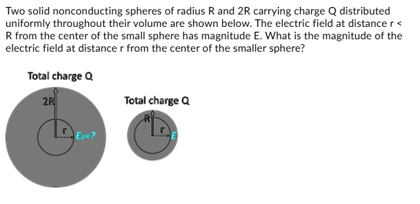 SOLVED: Two solid nonconducting spheres of radius R and 2R carrying charge Q distributed ...