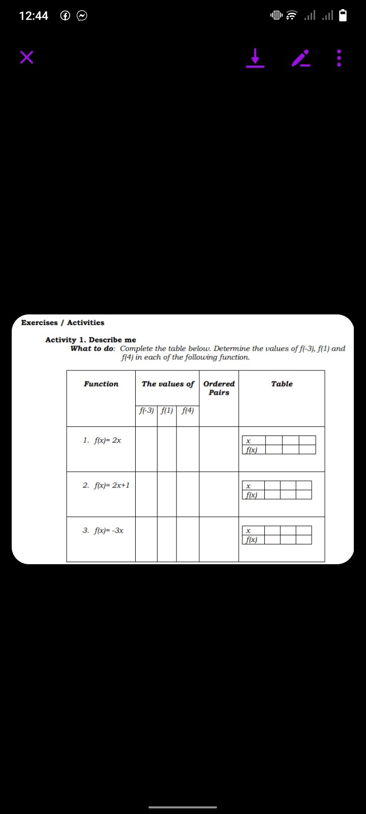 SOLVED: 12: 44 ??, . . ↓ Exercises / Activities Activity 1. Describe me What to do: Complete the ...