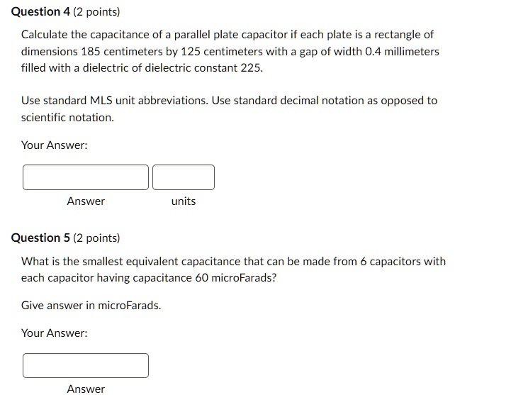 SOLVED: Calculate the capacitance of a parallel plate capacitor if each plate is a rectangle of ...