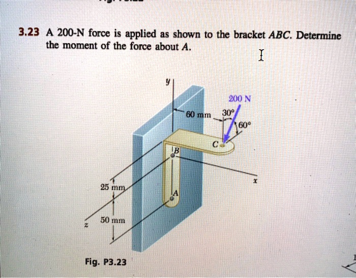 3.23 A 200-N force is applied as shown to the bracket ABC. Determine ...