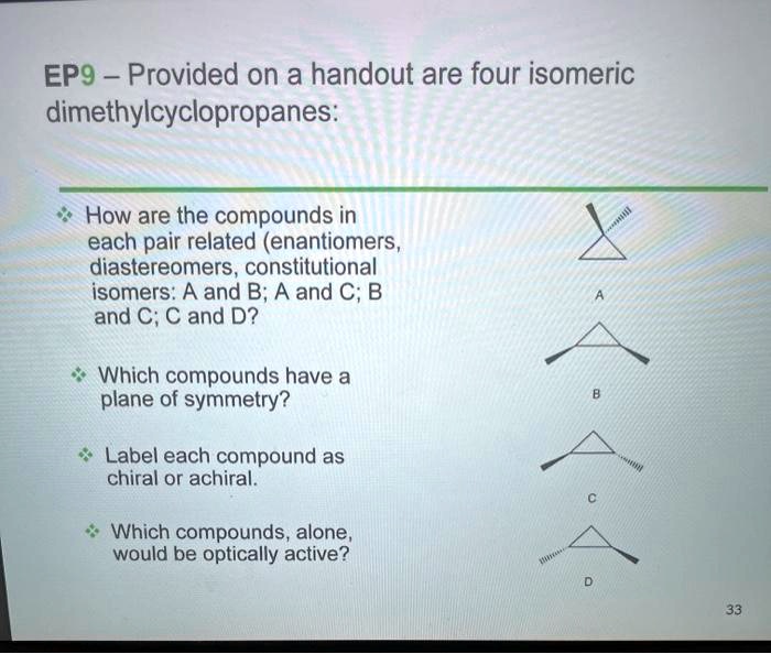 SOLVED: EPg Provided on a handout are four isomeric dimethylcyclopropanes: How are the compounds ...