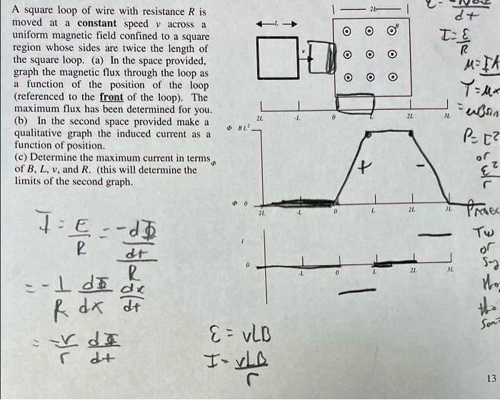 A square loop of wire with resistance R is moved at a constant speed v across a uniform magnetic ...