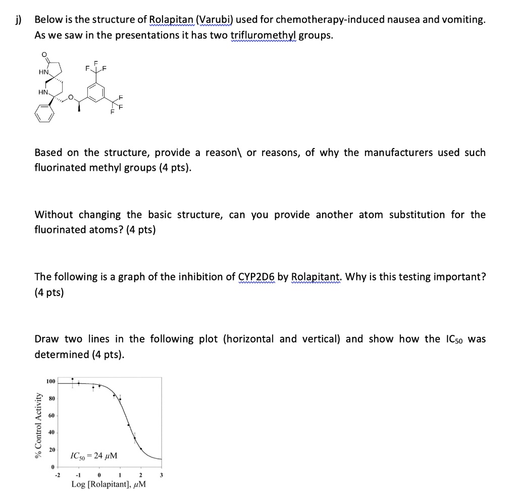 SOLVED: j) Below is the structure of Rolapitan (Varubi) used for chemotherapy-induced nausea and ...