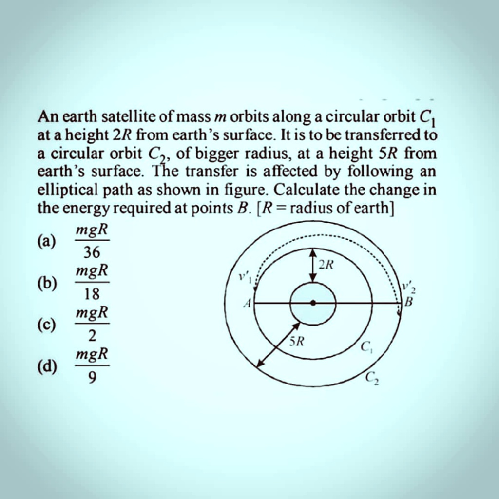 an earth satellite of mass m orbits along a circular orbit c at a ...