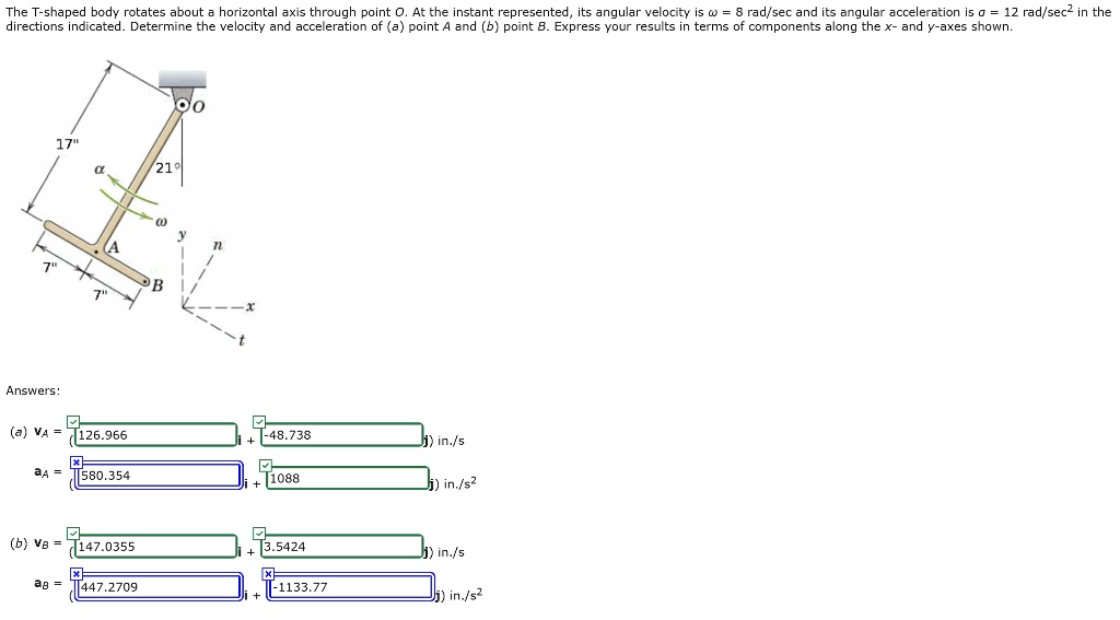 SOLVED: The T-shaped body rotates about a horizontal axis through point ...