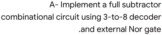 Solved A Implement A Full Subtractor Combinational Circuit Using A 3 To 8 Decoder And An