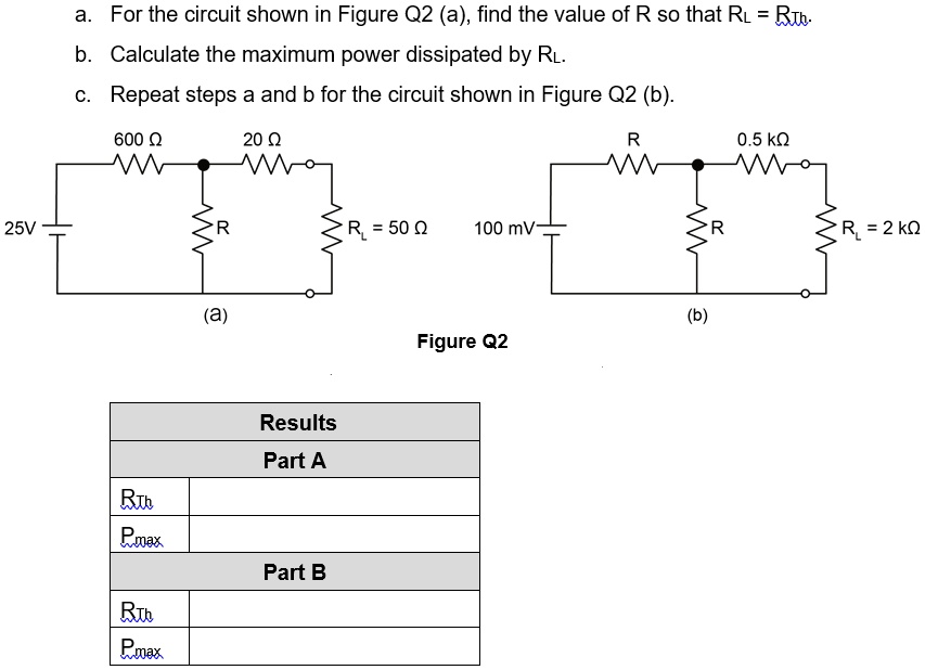 SOLVED: a. For the circuit shown in Figure Q2 (a), find the value of R so that RL = RTh. b ...