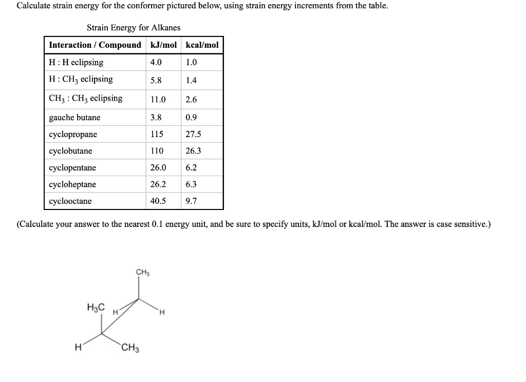 calculate strain energy for the conformer pictured below using strain ...