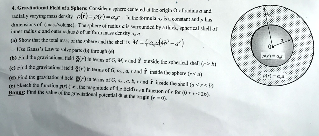 SOLVED: Gravitational Field of a Sphere: Consider a sphere centered at the origin O of radius a ...