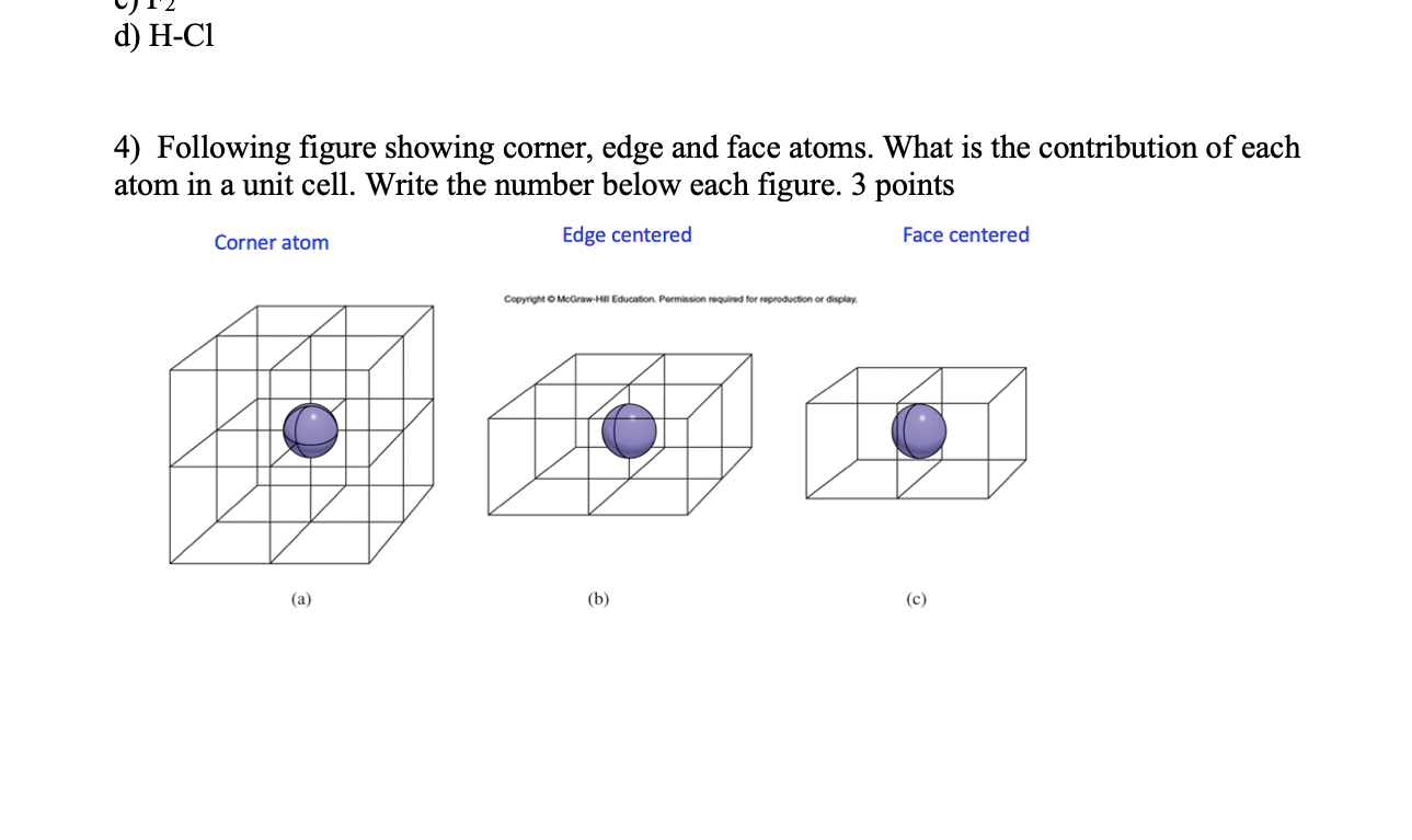 d) H-Cl 4) Following figure showing corner, edge and face atoms. What ...