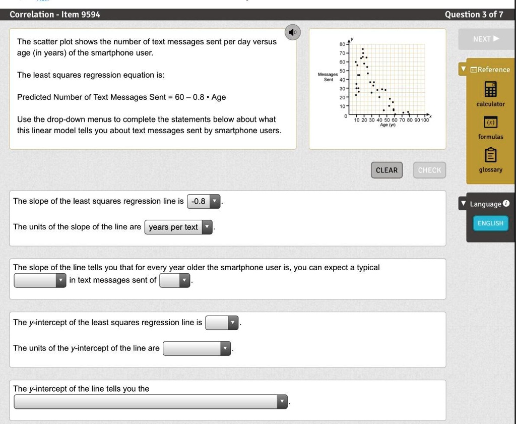the scatter plot shows the number of text messages sent per day versus age in years of the ...