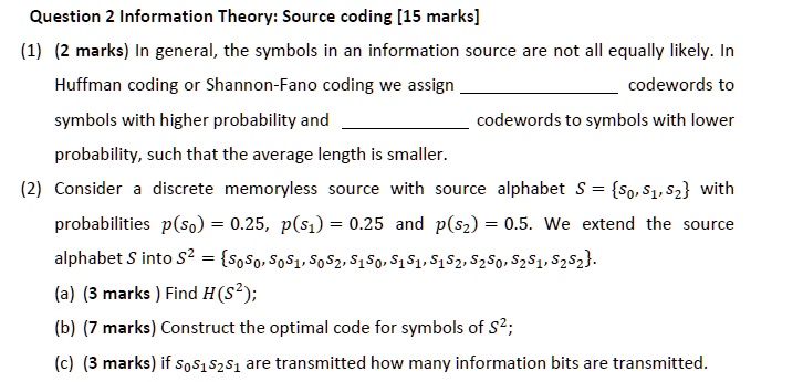 Solved Text Question 2 Information Theory Source Coding 15 Marks 1 2 Marks In General 9836