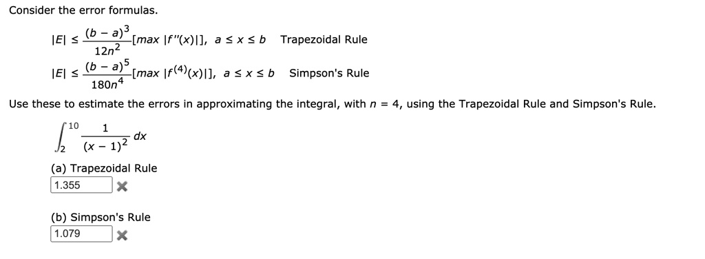 Consider the error formulas b a3 iei max fxi a x b...