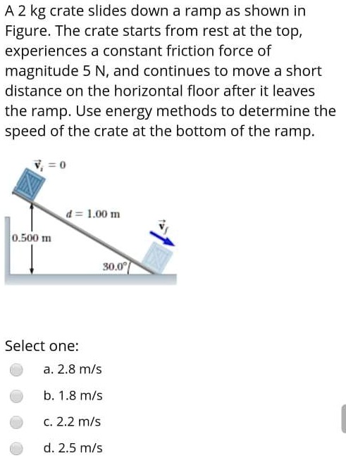 a 2 kg crate slides down a ramp as shown in figure the crate starts from rest at the top ...