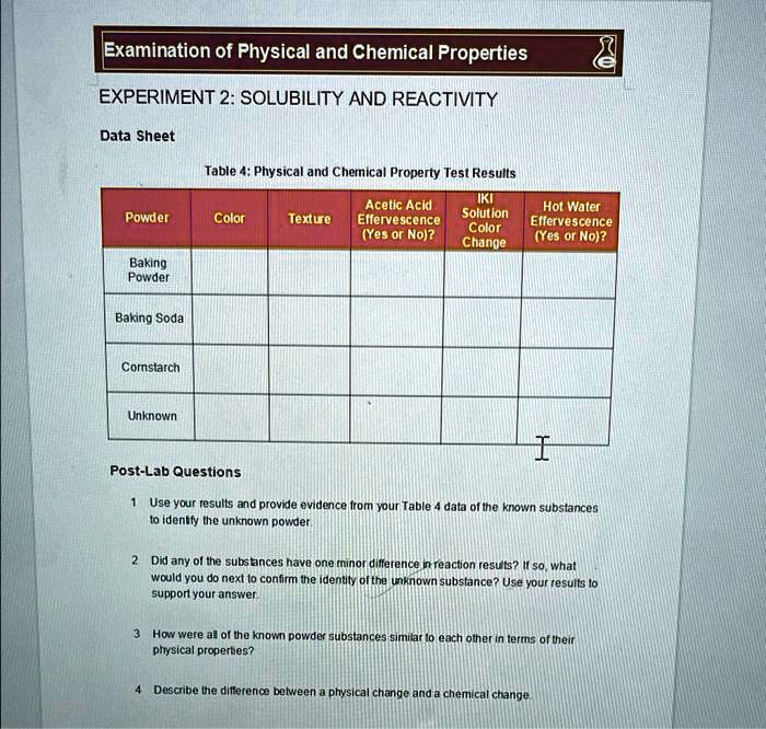 Examination of Physical and Chemical Properties EXPERIMENT 2 ...