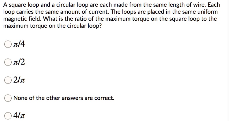 a square loop and a circular loop are each made from the same length of wire each loop carries ...