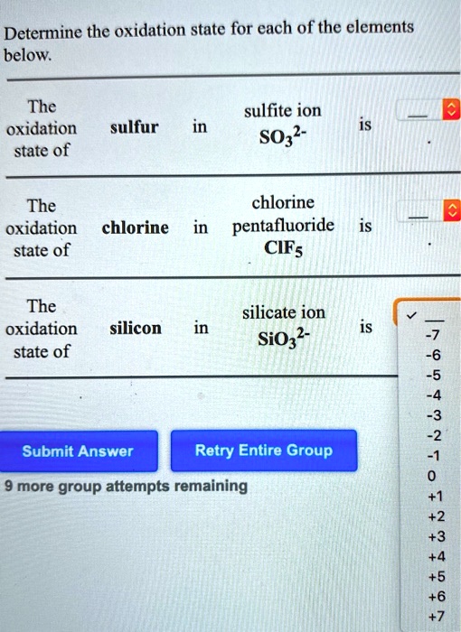 SOLVED: Determine the oxidation state for each of the elements below ...