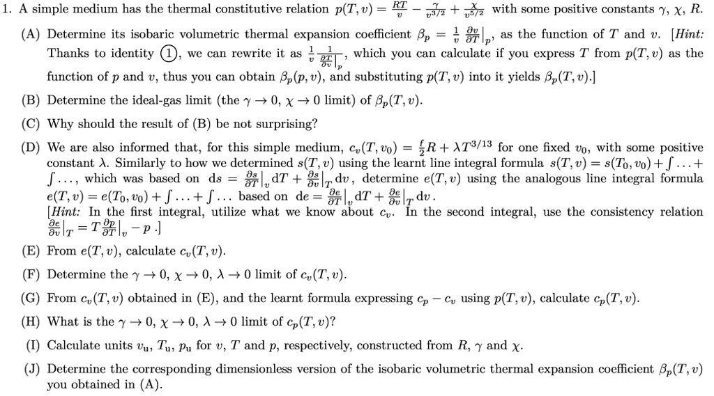 SOLVED: (A) Determine its isobaric volumetric thermal expansion ...