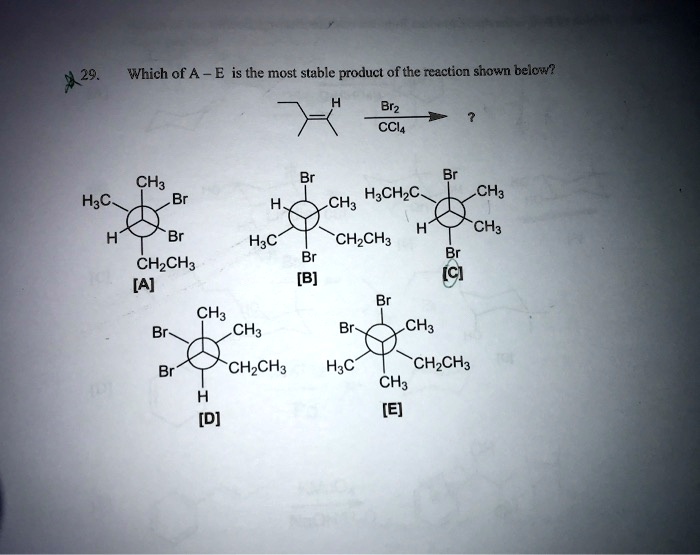 SOLVED: Which of A - E is the most stable product of the reaction shown below? CCI4 CH3 H3C ...