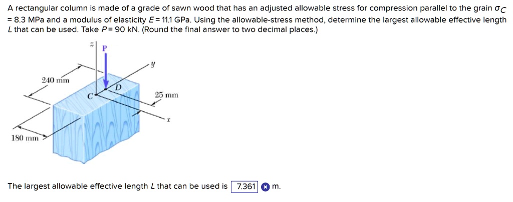 A rectangular column is made of a grade of sawn wood that has an ...