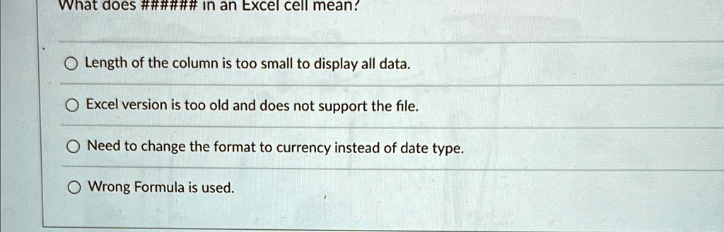 VIDEO solution: What does ###### in an Excel cell mean? - Length of the ... VIDEO solution: What does ###### in an Excel cell mean? - Length of the ...