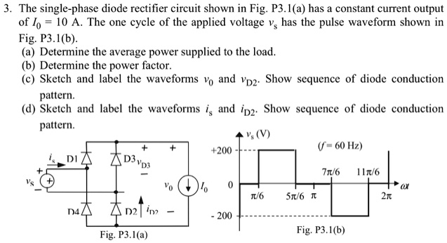 SOLVED: The single-phase diode rectifier circuit shown in Fig. P3.1(a) has a constant current ...