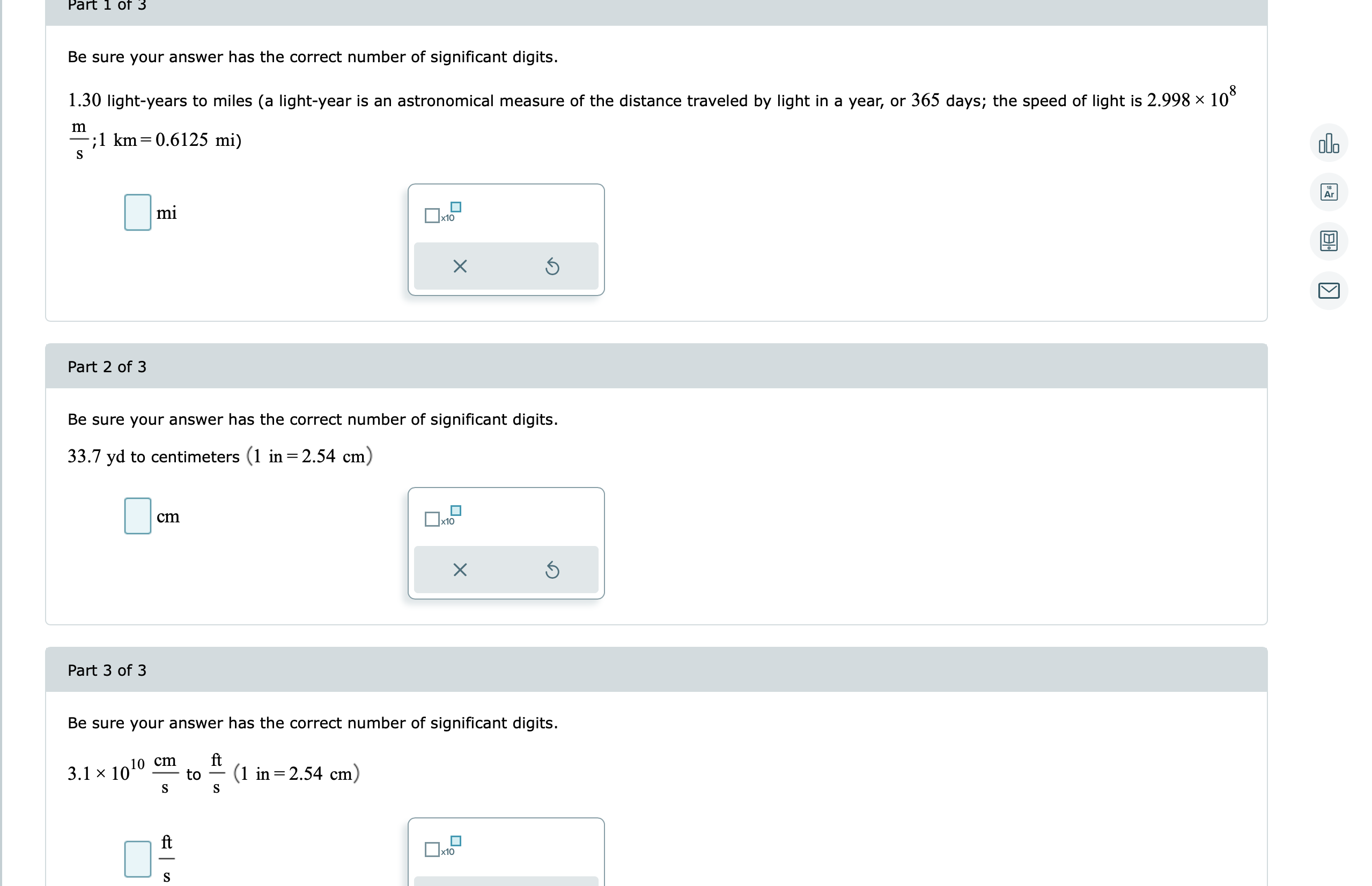 SOLVED: Be sure your answer has the correct number of significant digits. 1.30 light-years to ...