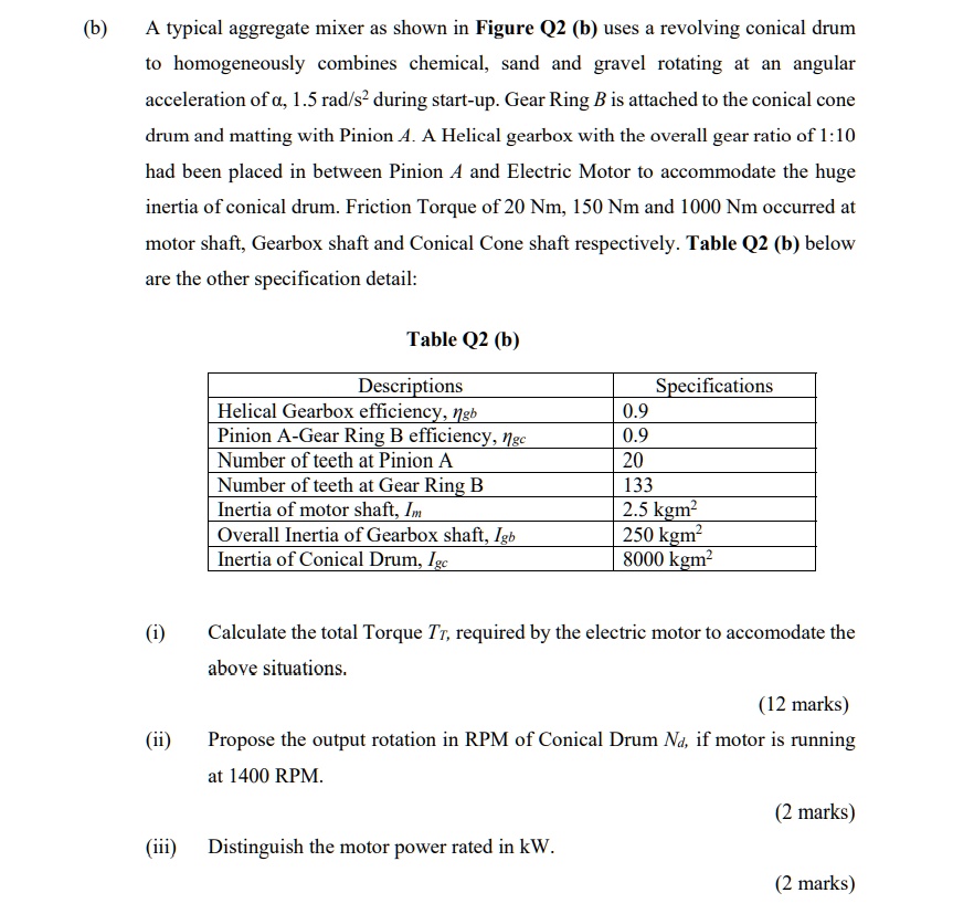 SOLVED: (b) A typical aggregate mixer, as shown in Figure Q2 (b), uses ...