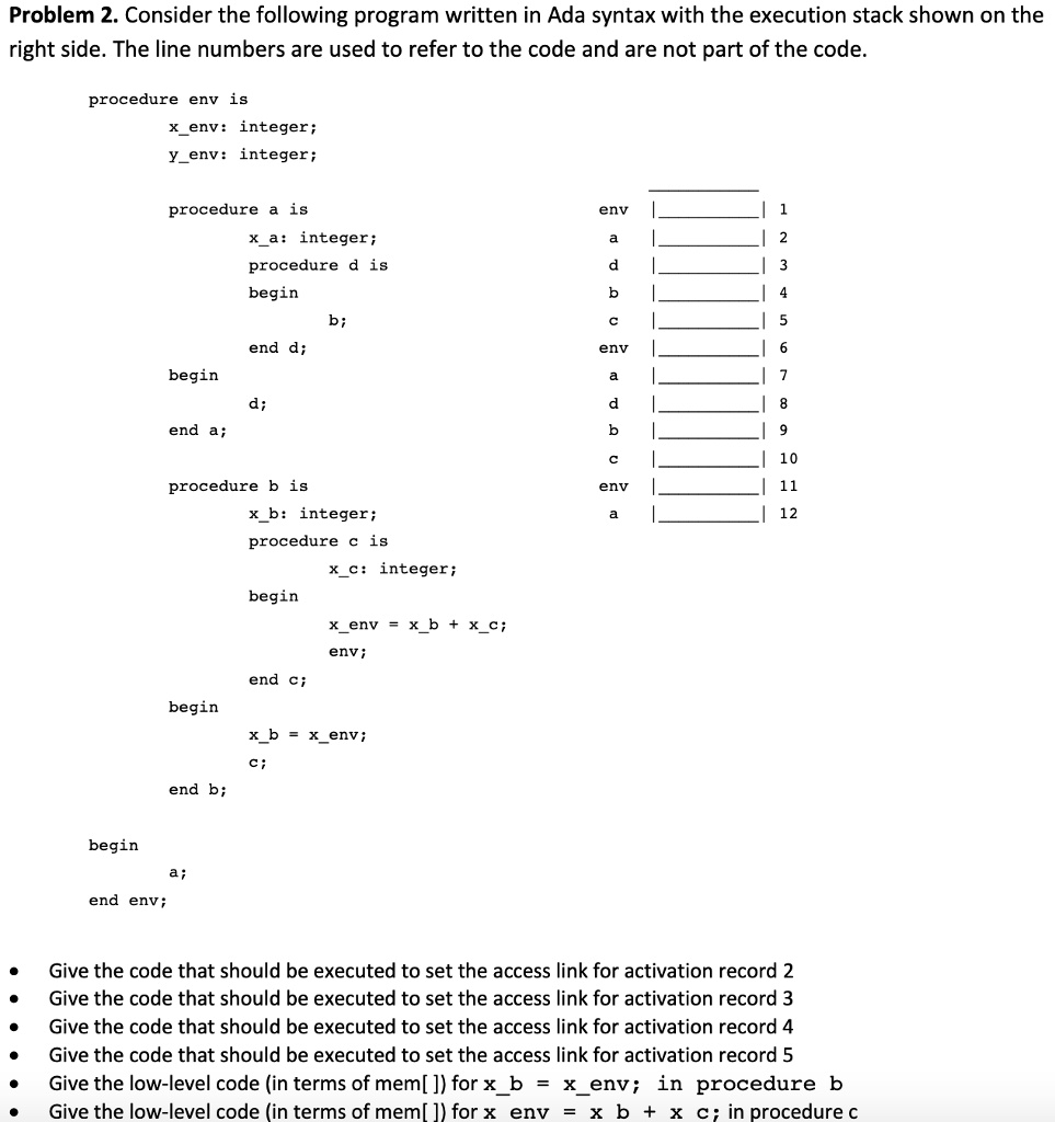 Solved Problem 2 Consider The Following Program Written In Ada Syntax 9414