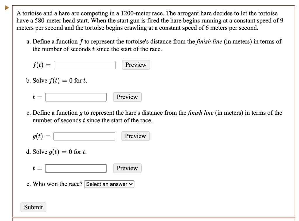 a tortoise and a hare are competing in a 1200 meter race the arrogant ...