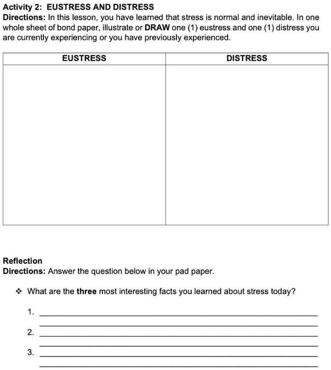 VIDEO solution: 'Activity 2: EUSTRESS AND DISTRESS Directions: In this ...