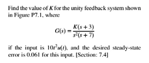 SOLVED: Find the value of K for the unity feedback system shown in ...